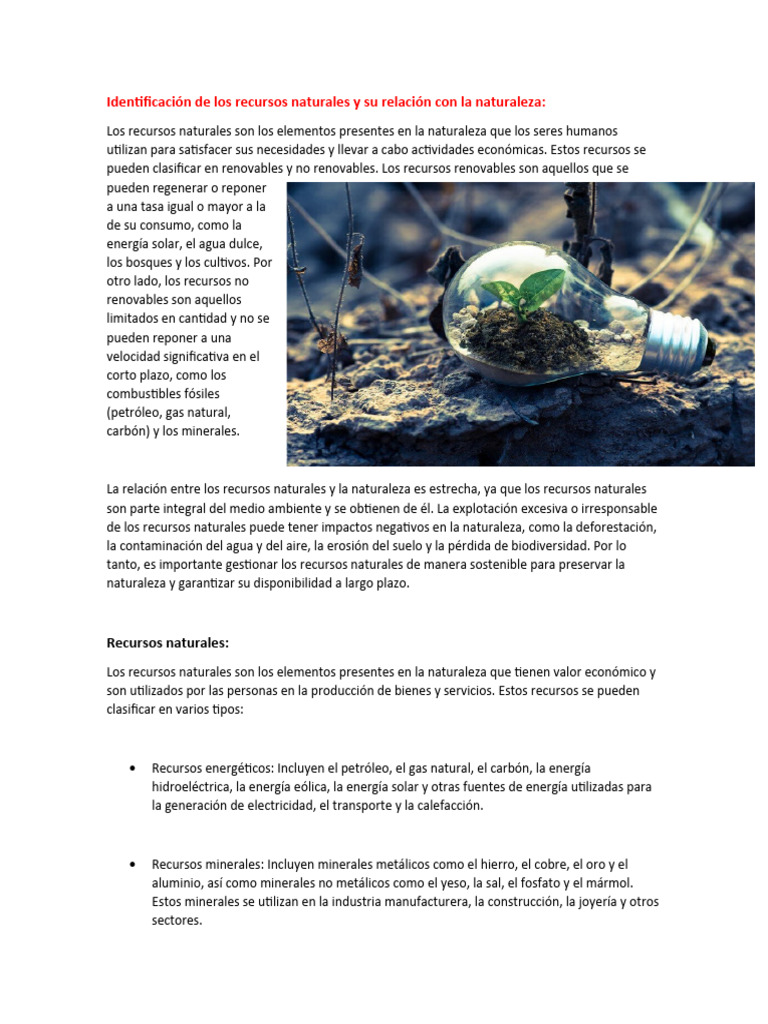 Identificación de Los Recursos Naturales y Su Relación Con La ...