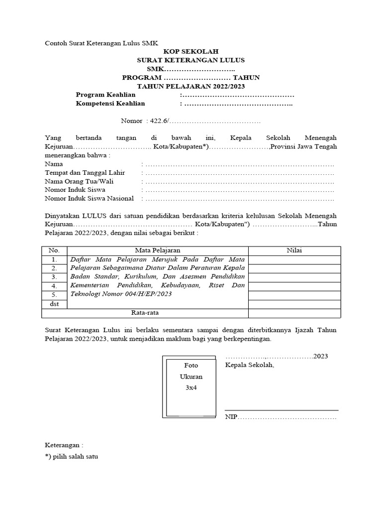 Contoh Surat Keterangan Lulus SMK | PDF | Olahraga & Rekreasi