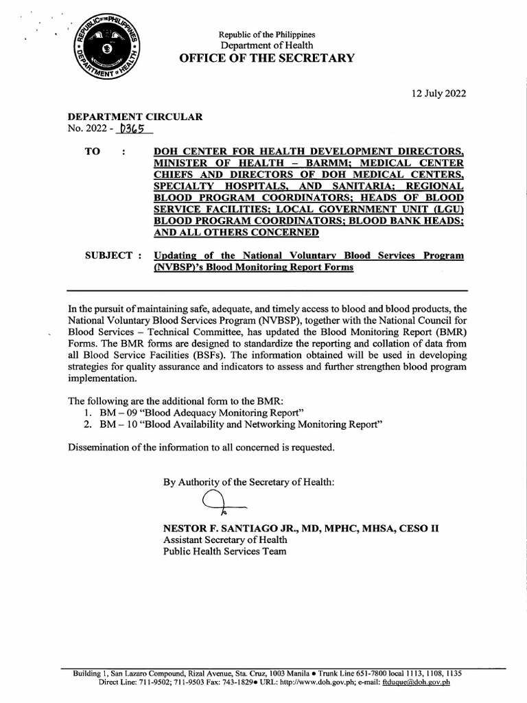 DC 2022-0365 Updating of The NVBSP's BMR Forms (BM 09-10) | PDF | Body ...
