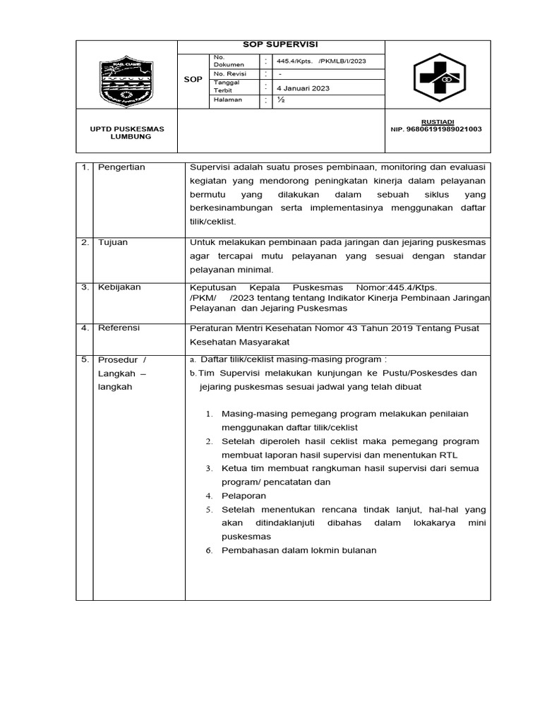 3 Sop Supervisi | PDF