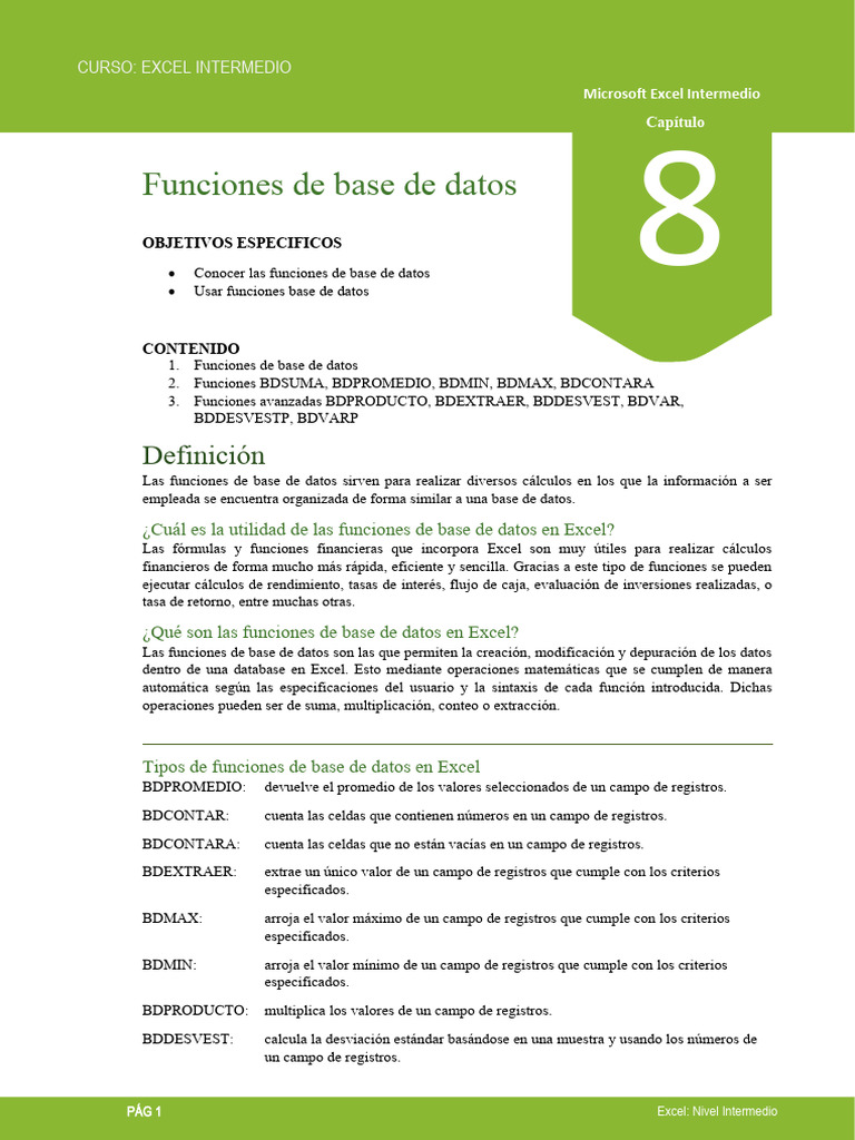Sesion 8 Excel Intermedio | PDF | Microsoft Excel | Bases de datos