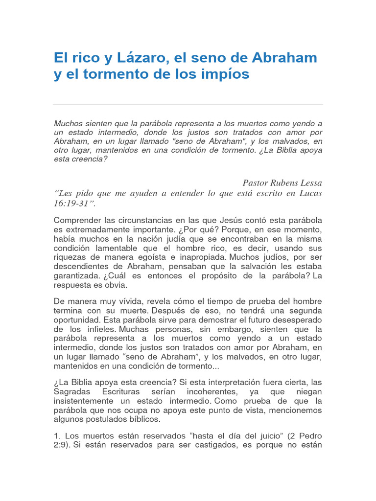 El Rico y Lázaro, y El Seno de Abraham | PDF | Libro del Génesis | Adán