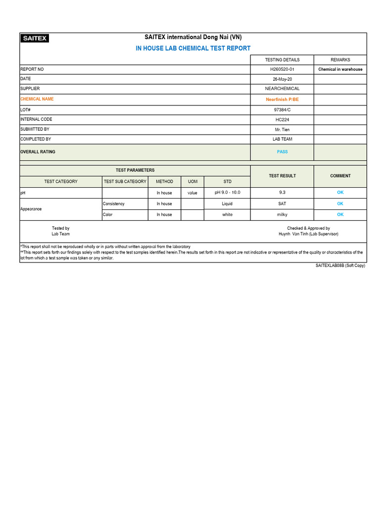 Chemical Test Report Summary | PDF