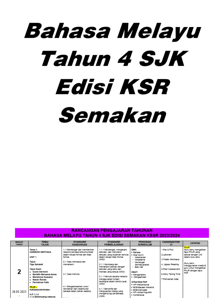 RPT Bahasa Melayu Tahun 4 | PDF