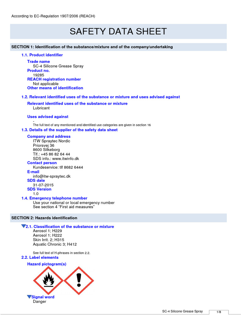 Silicone Grease Spray SDS-3 | PDF | Toxicity | Pollution