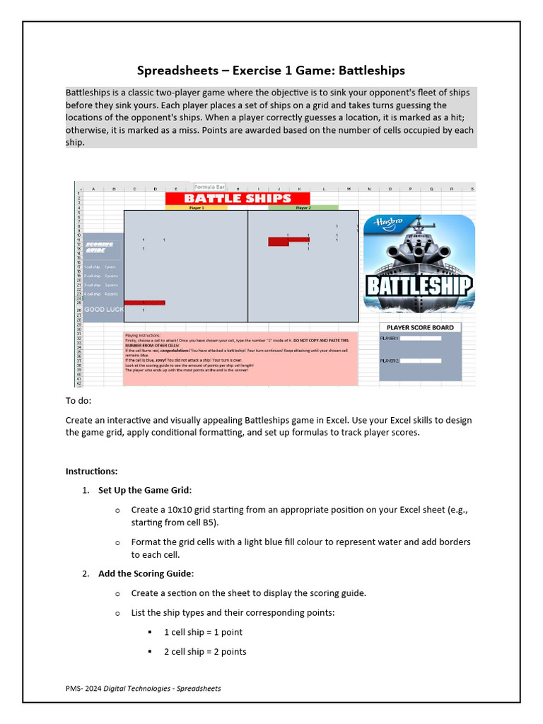 Excel Battleships Game Tutorial | PDF | Microsoft Excel | Spreadsheet