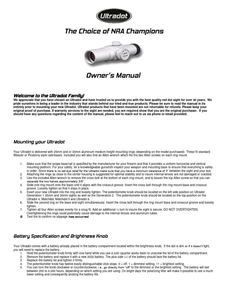 Ultradot Red Dot Sight Installation Guide | PDF | Human Eye | Firearms