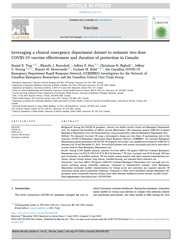 Leveraging A Clinical Emergency Department Dataset To Estimate Two-Dose ...