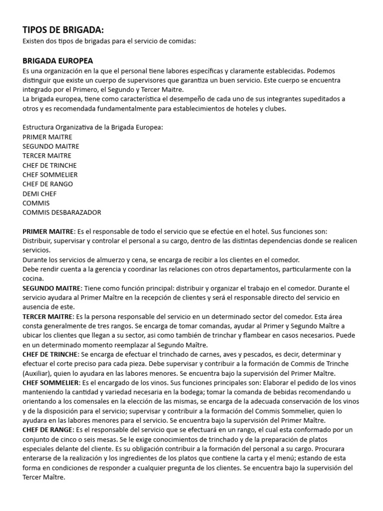 Brigadas Del Servicio A La Mesa | PDF | Hotel