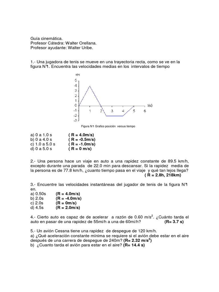 Guía de Ejercicios #1 - Cinemática | PDF | Aceleración | Movimiento ...