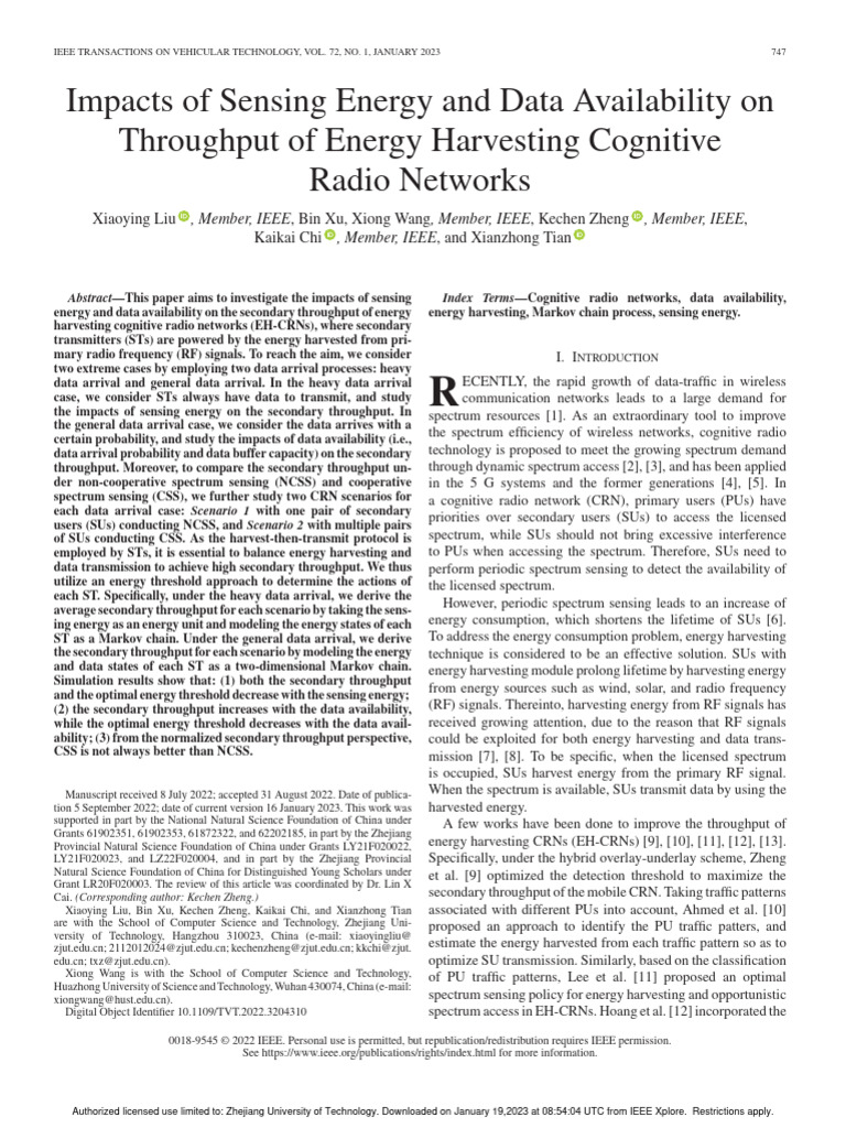 J4) Impacts of Sensing Energy and Data Availability On Throughput of Energy Harvesting Cognitive ...