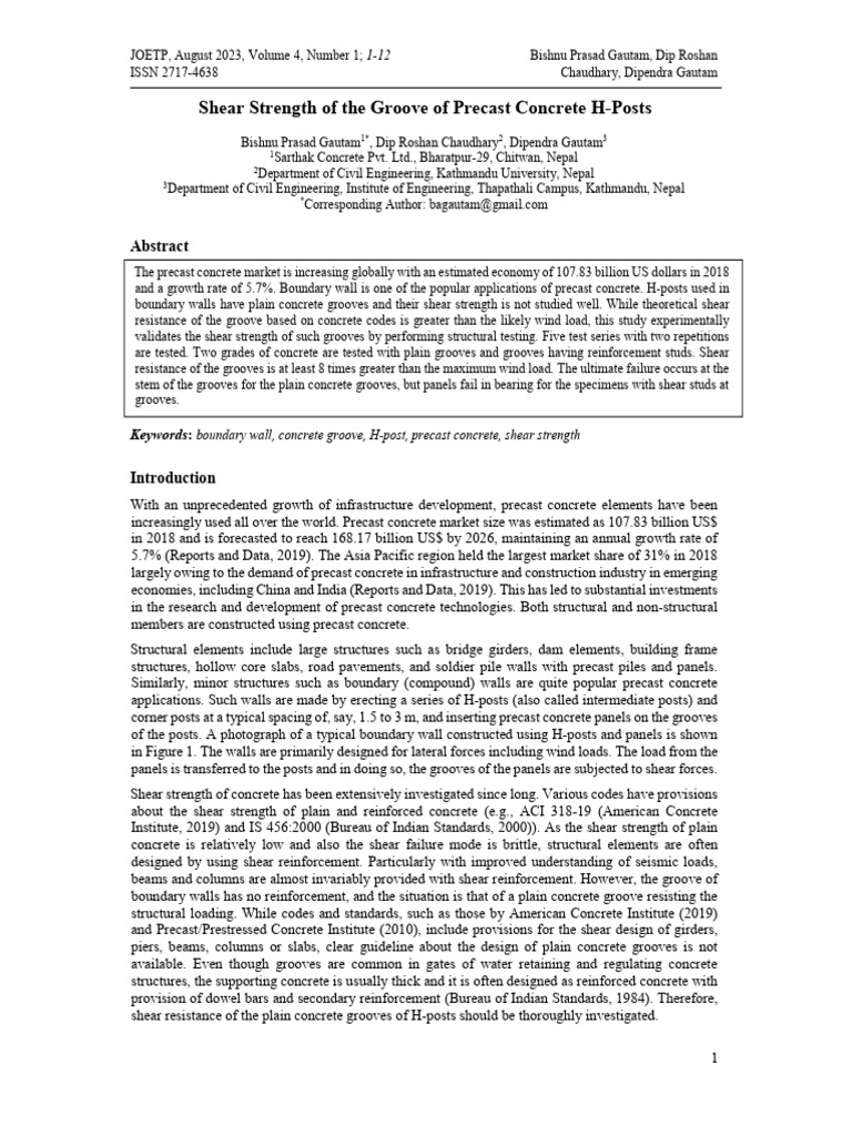Shear Strength of Precast Concrete H-Posts | PDF | Concrete | Strength ...