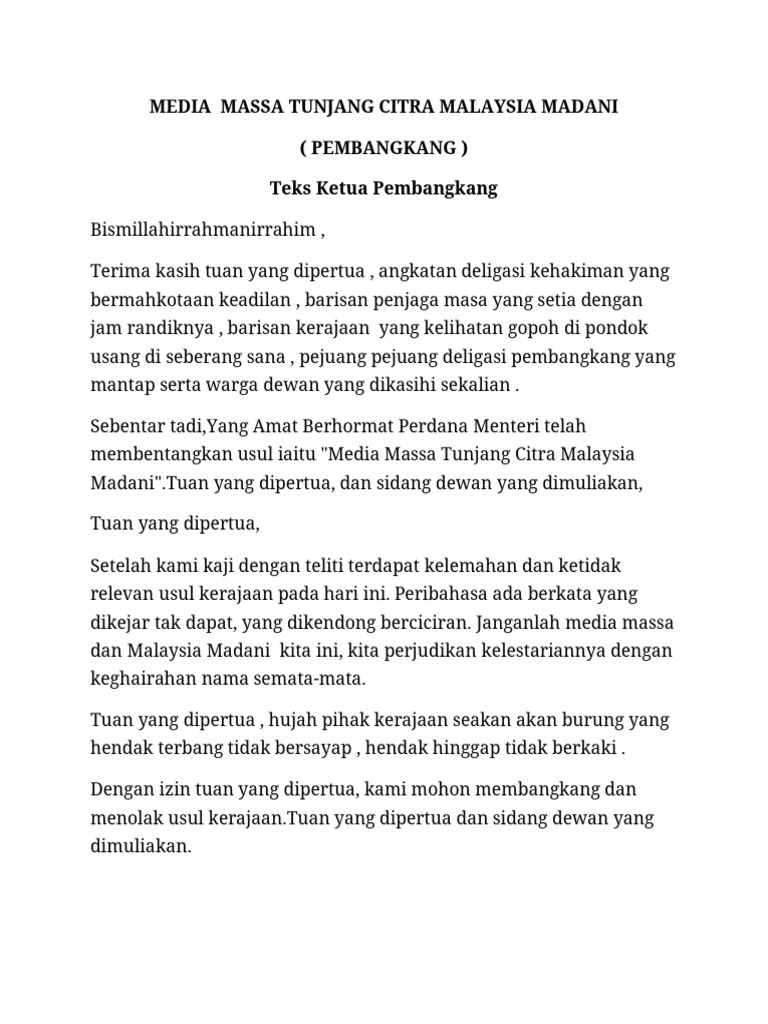Teks Ketua Pembangkang | PDF