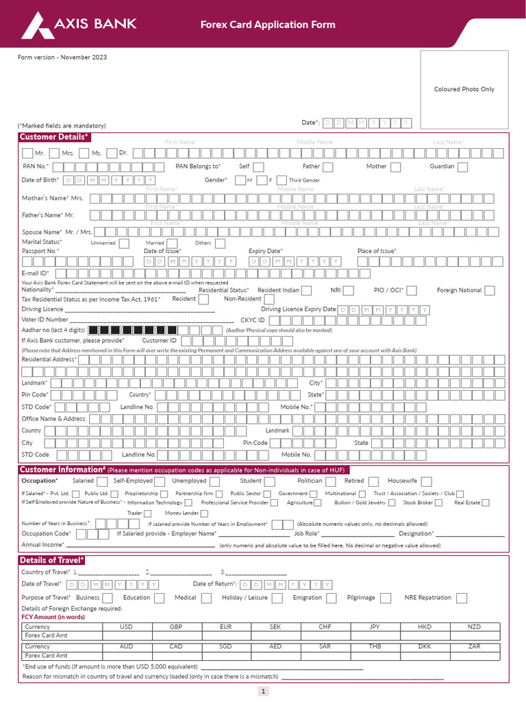 Forex Card Application Form 2023 | PDF | Identity Document | Remittance