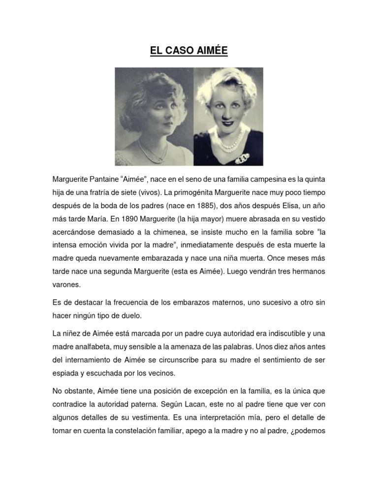 El Caso Aimée y su Trayectoria Vital | PDF | Jacques Lacan | Engaño