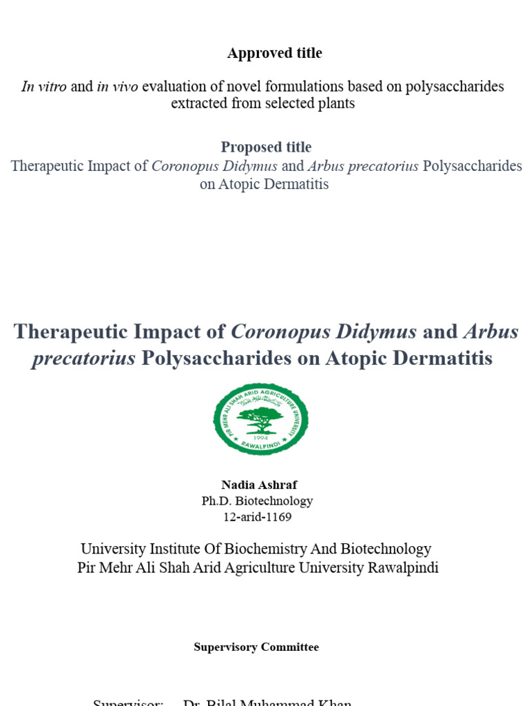 Presentation of PHD Project | PDF | Dermatitis | Biology
