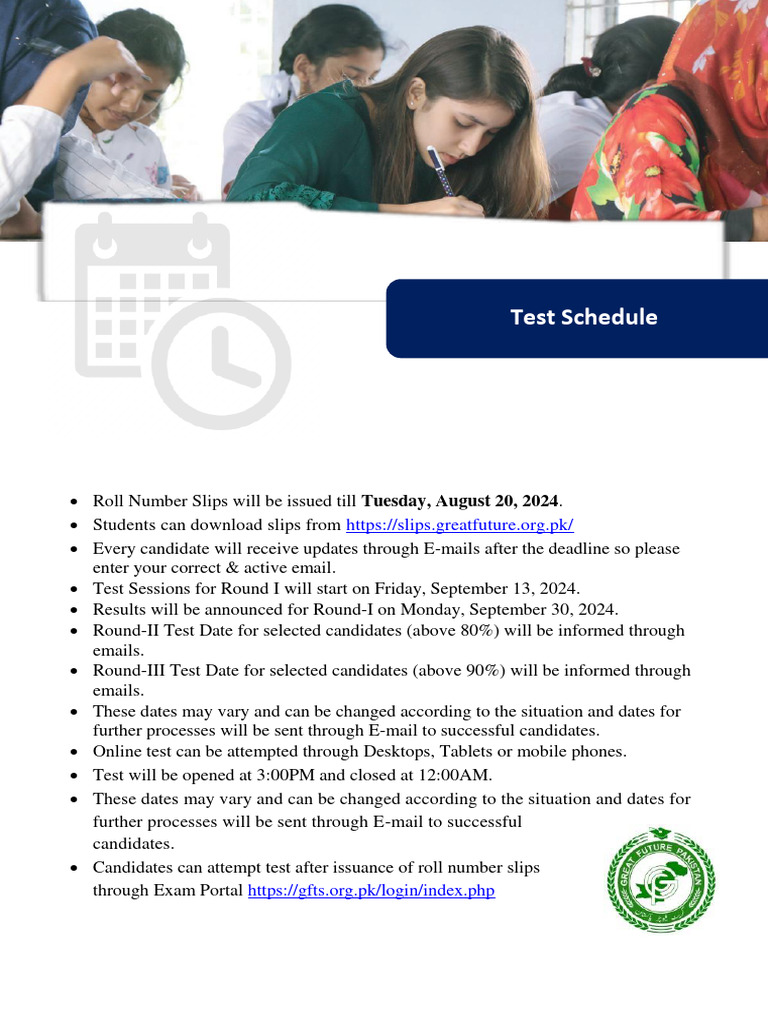 2024 Test Schedule and Roll Number Info | PDF