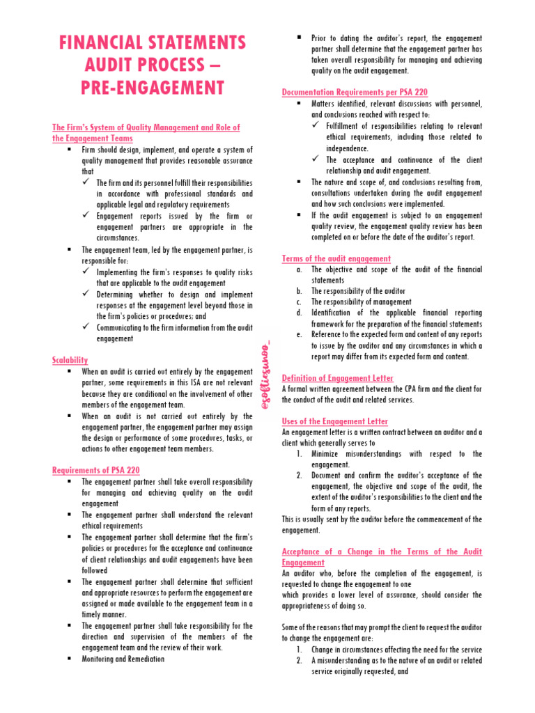Fs Audit Process - Pre-Engagement | PDF | Audit | Financial Audit