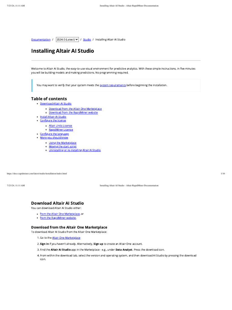 03-Installing Altair AI Studio - Altair RapidMiner Documentation | PDF | Installation (Computer ...