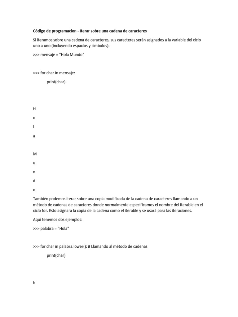 Código de Programacion - Iterar Sobre Una Cadena de Caracteres | PDF Código de Programacion - Iterar Sobre Una Cadena de Caracteres | PDF