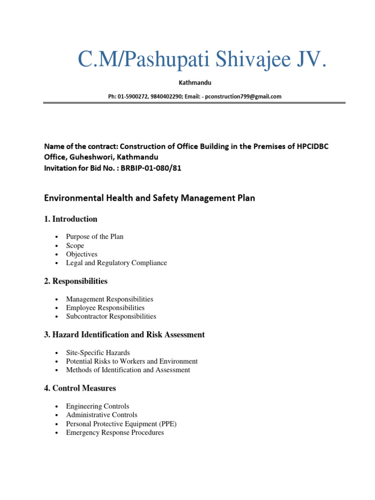 EHS MGMT Plan Hpcidbc | PDF | Occupational Safety And Health | Regulatory Compliance