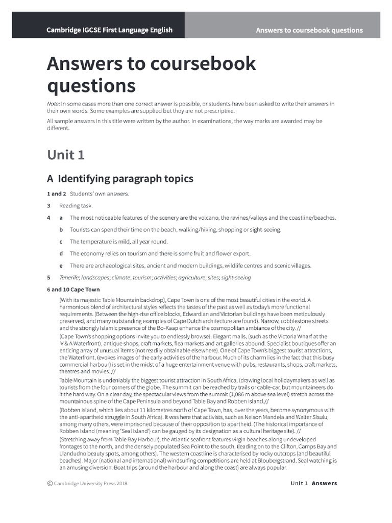Igcse Fle Answer Key 5TH Edit | PDF