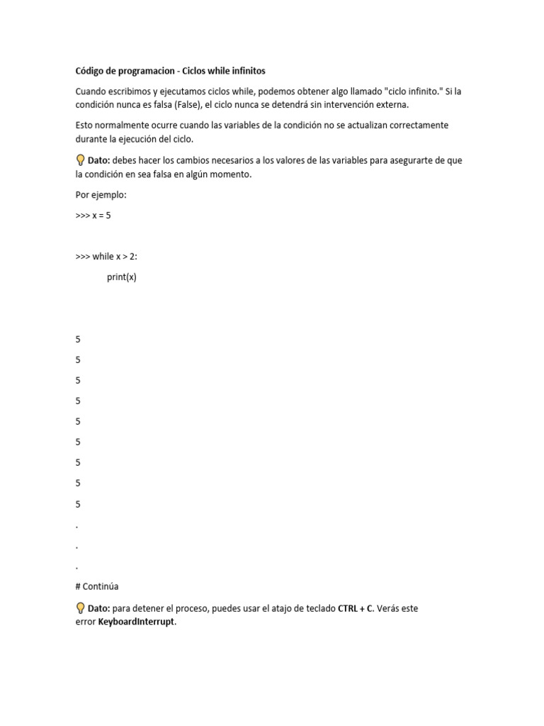 Código de Programacion - Ciclos While Infinitos | PDF | Informática