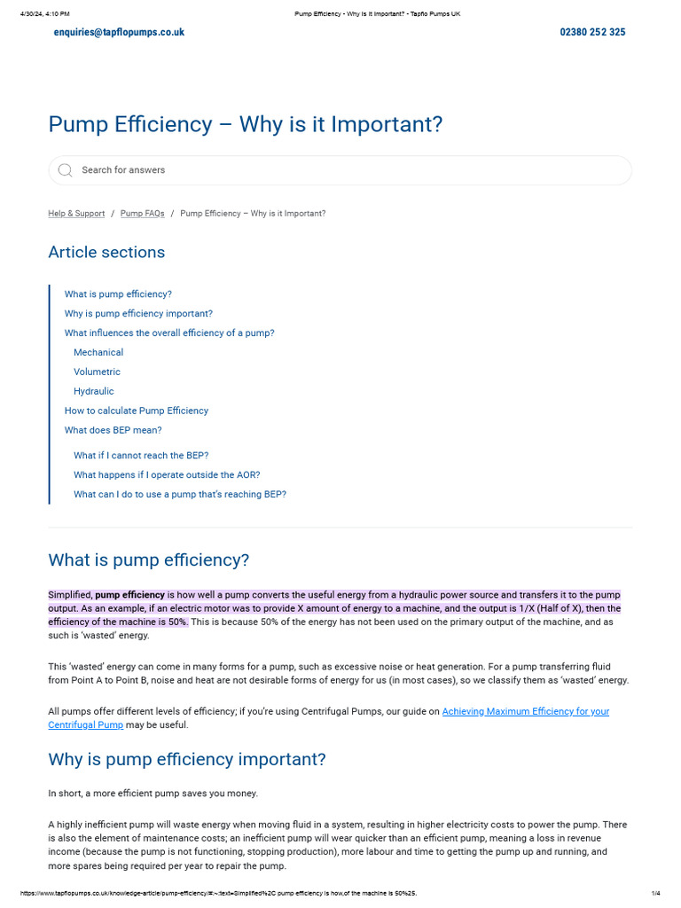 Pump Efficiency Guide: Importance & Calculation | PDF | Pump | Power ...