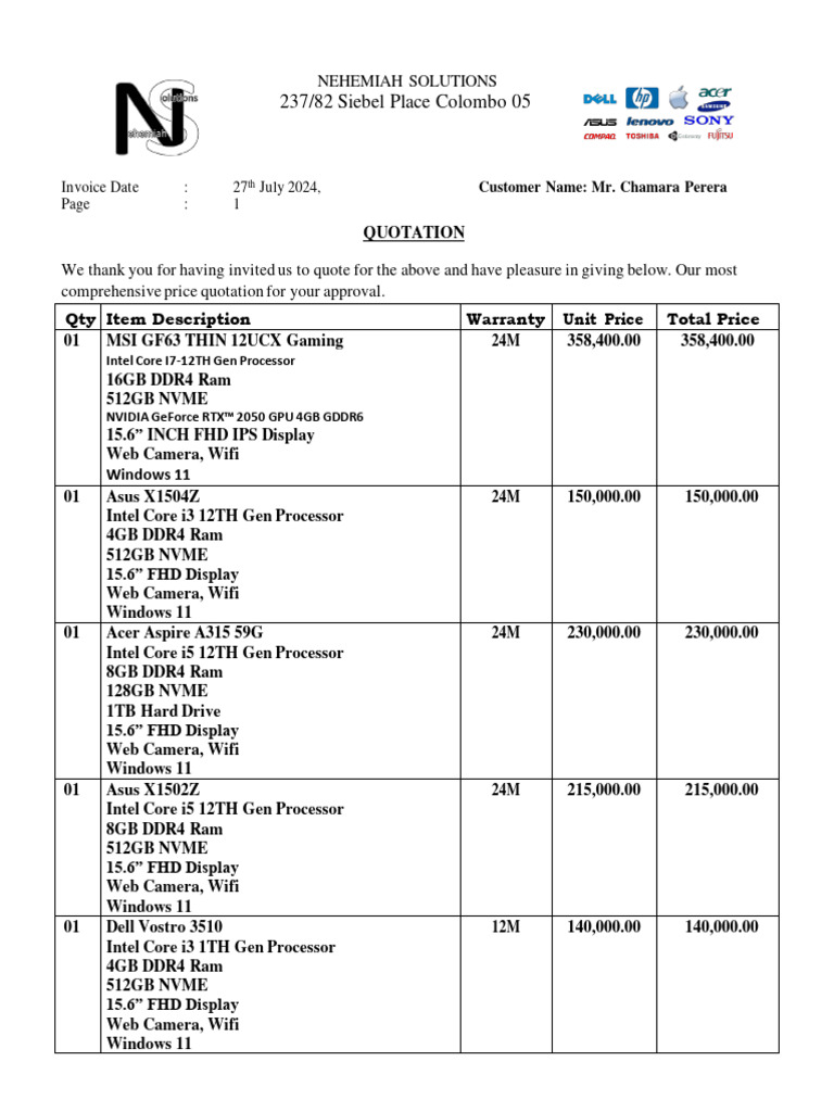 Computer Quotation - Assignment - 30072024 | PDF | Intel | Computer ...