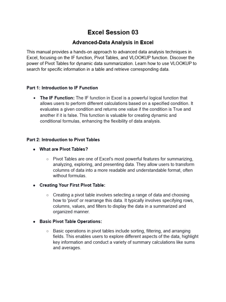 Excel Session 03 - Learning Roadmap | PDF | Microsoft Excel | Data Analysis