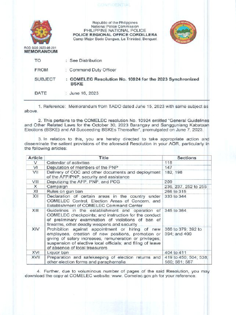 COMELEC Resolution No. 10924 For The 2023 Synchronized BSKE22928 | PDF