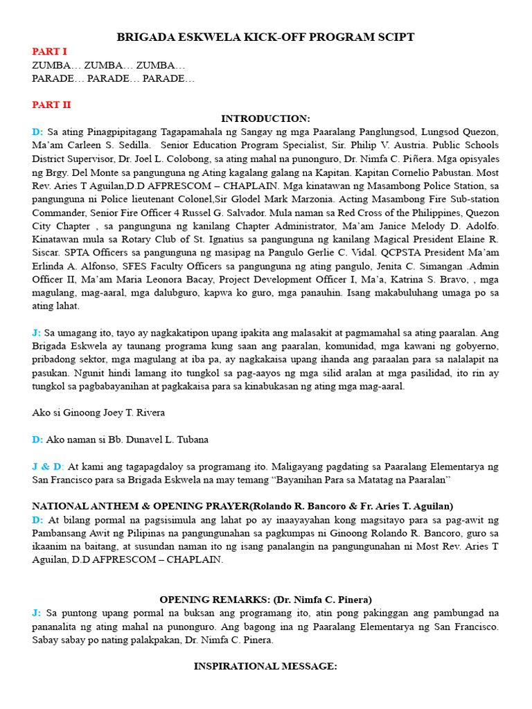 Brigada Eskwela Kick Program Skript | PDF