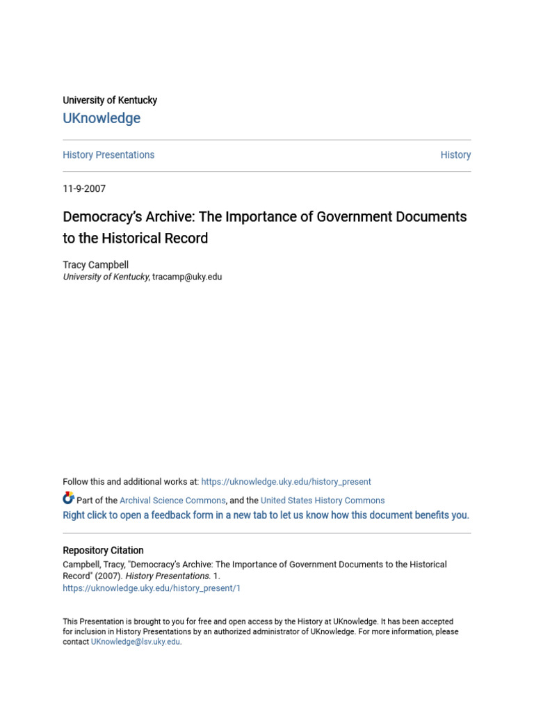 Democracy - S Archive - The Importance of Government Documents To TH ...