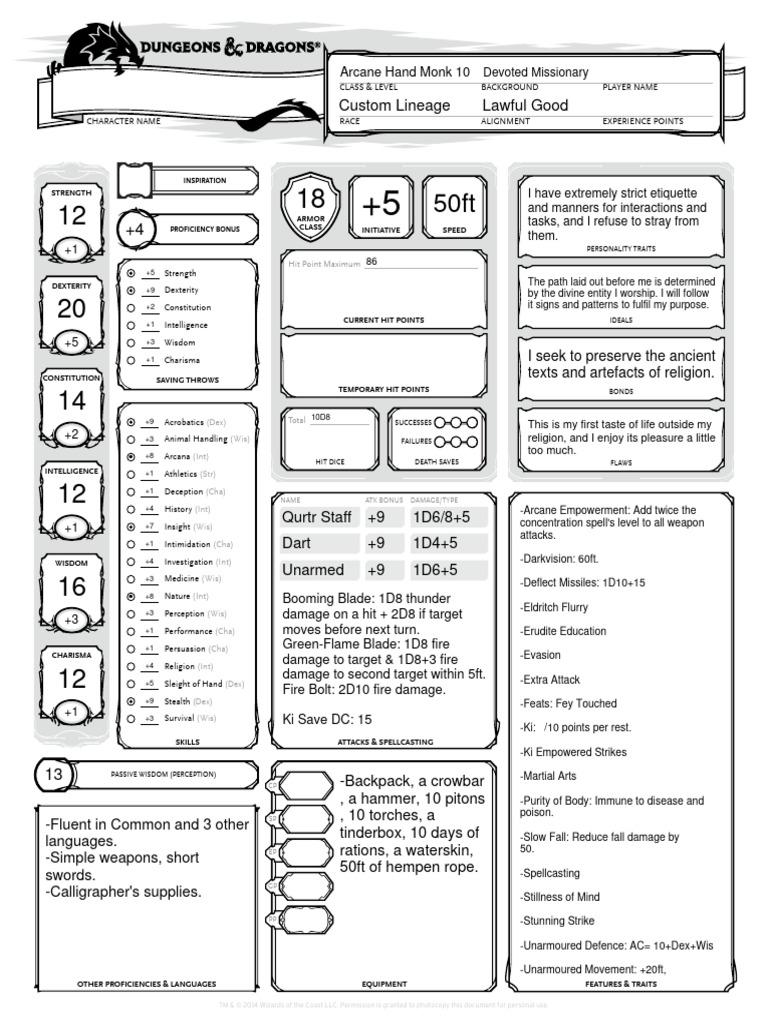 Arcane Hand Monk 5 | PDF