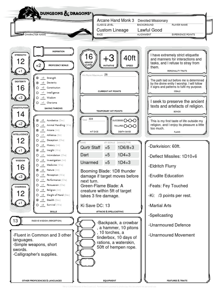 Arcane Hand Monk 3 | PDF