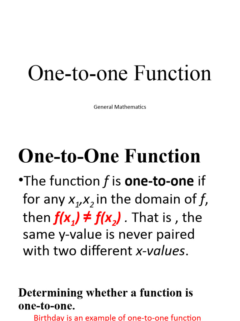 GENMATH One To One Function | PDF | Function (Mathematics) | Algebra