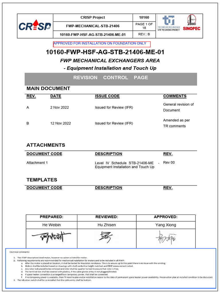 10160-FWP-HSF-AG-STB-21406-ME-01 Rev.B CMT - 1 | PDF