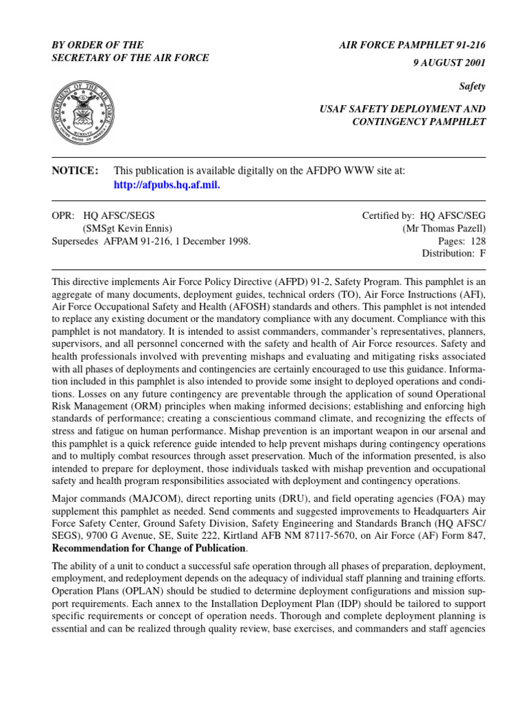 USAF Safety in Deployment Operations | PDF | Risk | Risk Management