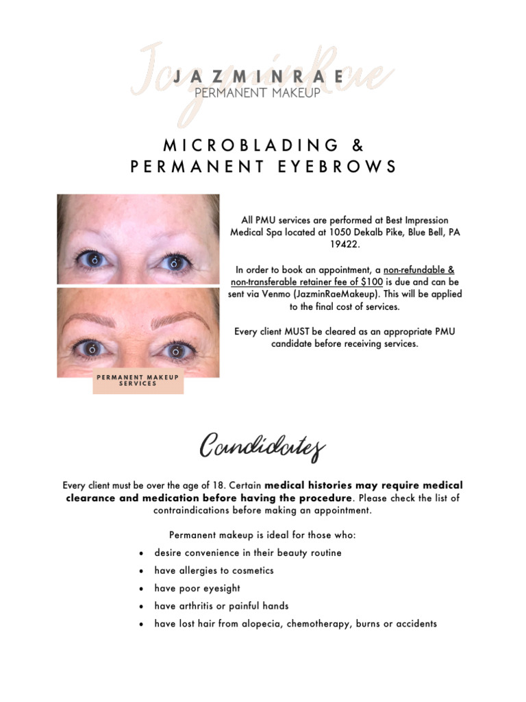 Microblading Info Packet | PDF | Eyebrow | Dermatology