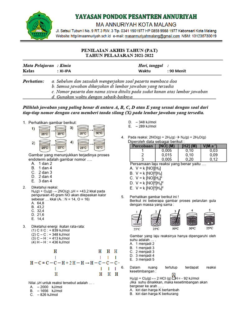 Soal Pat Kimia Kelas Xi-Ipa Genap 2021-2022 | PDF