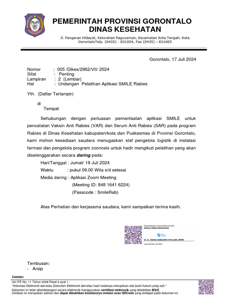 Undangan Pelatihan Aplikasi SMILE Rabies | PDF
