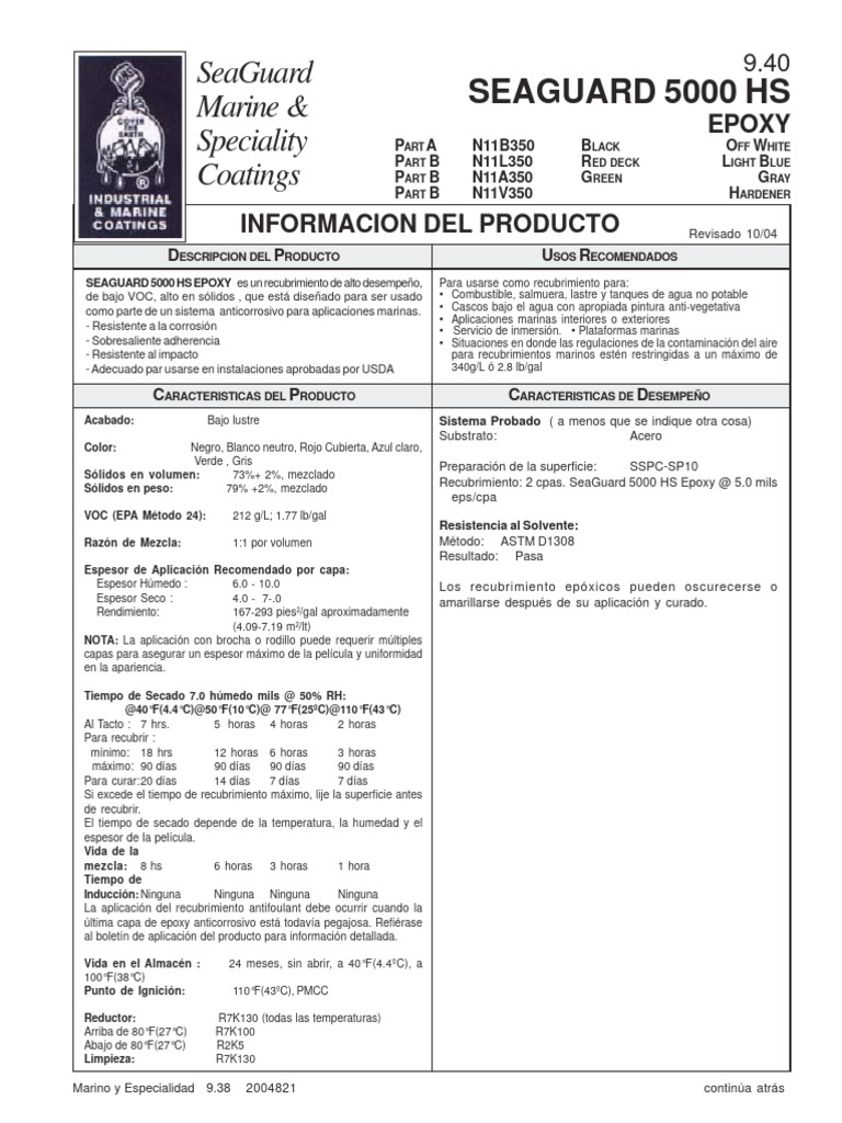 Ficha Tecnica Seaguard 5000 Hs n11 | PDF | Acero | Cepillo