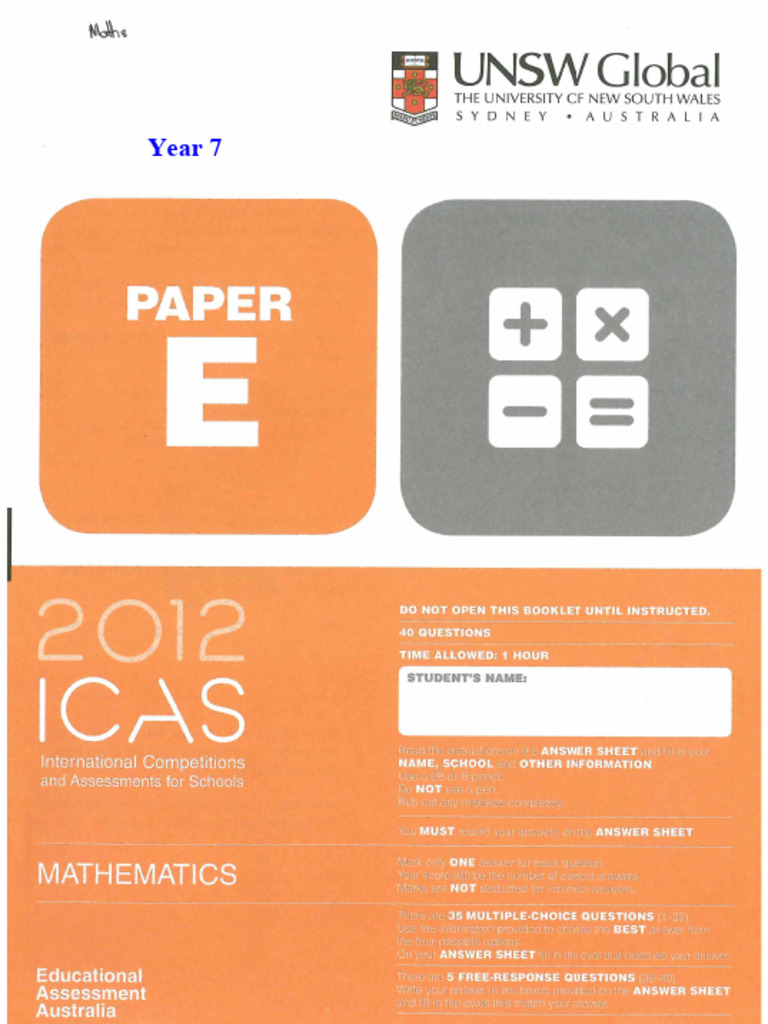 Icas e Maths 2012 W Answers | PDF