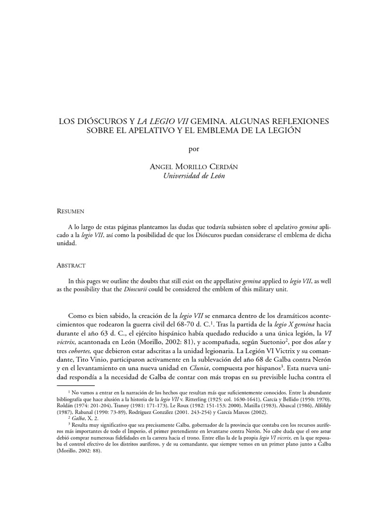 Los Dióscuros y La Legio Vii Gemina. Algunas Reflexiones Sobre El ...