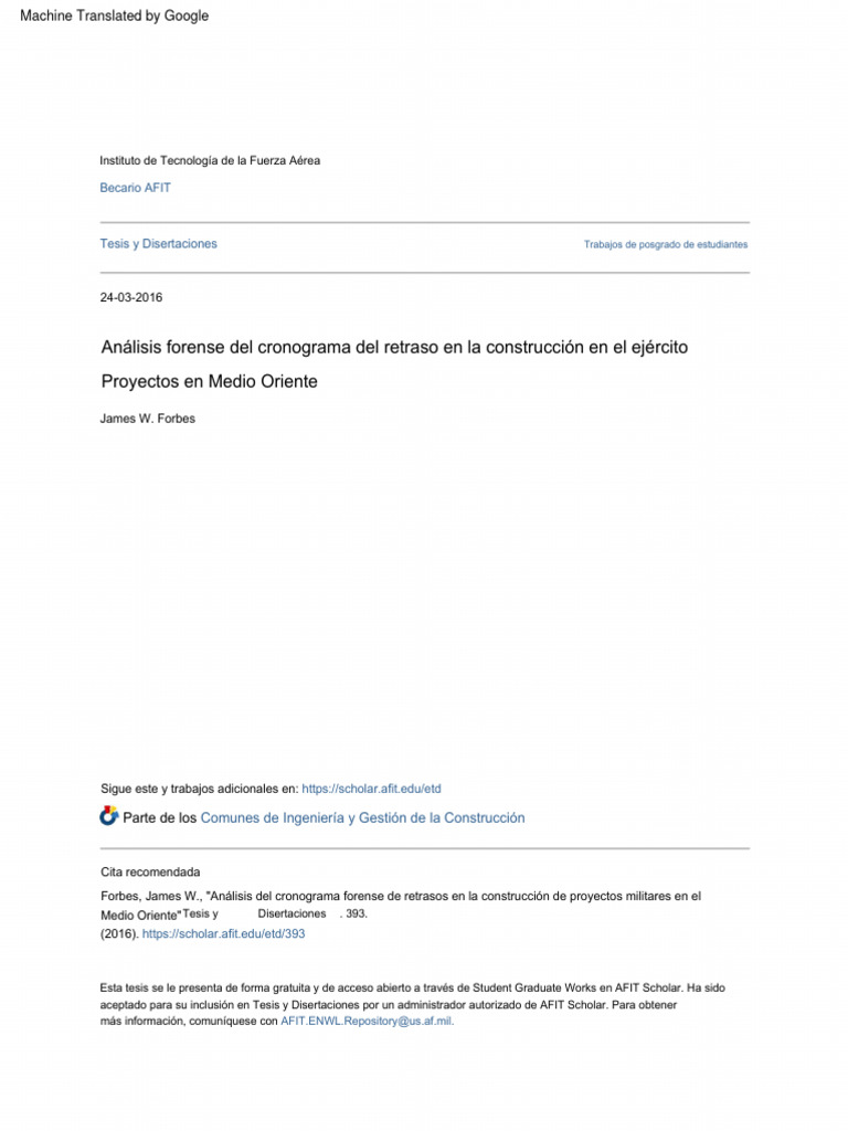 Forensic Schedule Analysis Of Construction Delay In Military Proj Pdf 2257