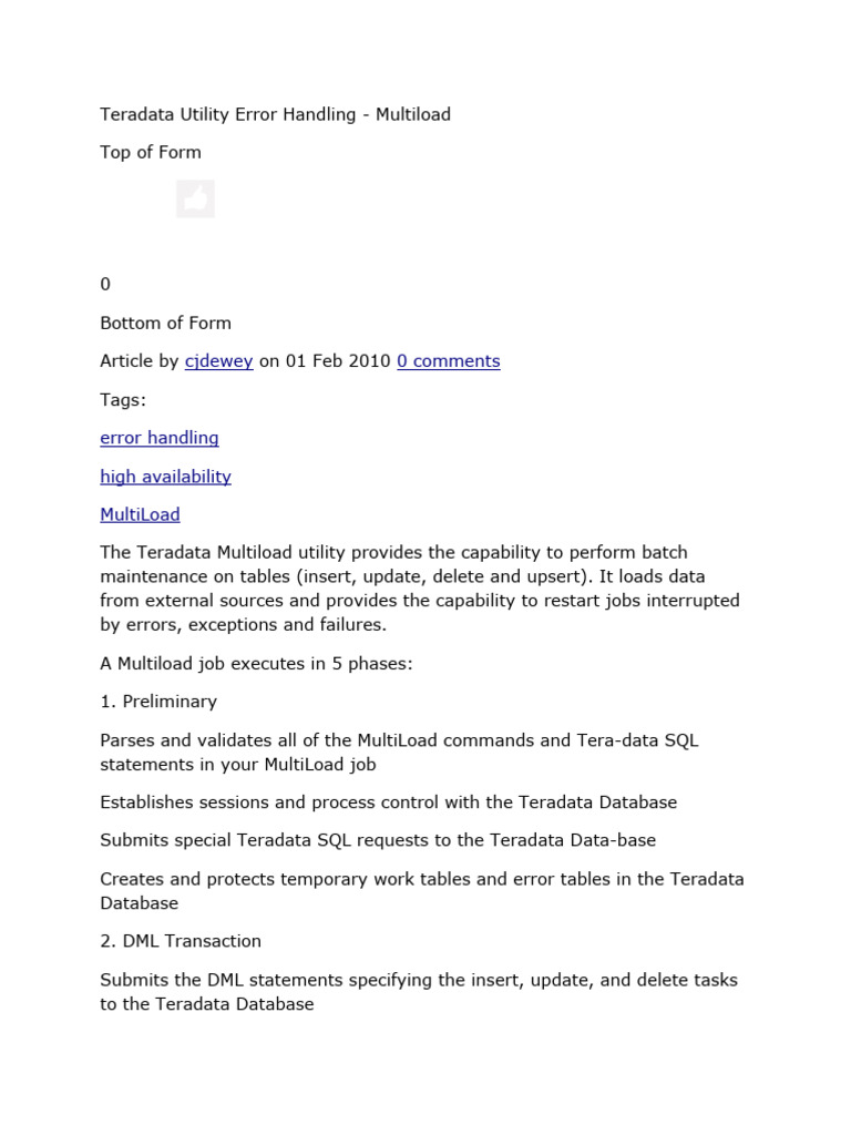 MultiLoad General Code | PDF | Databases | Information Technology