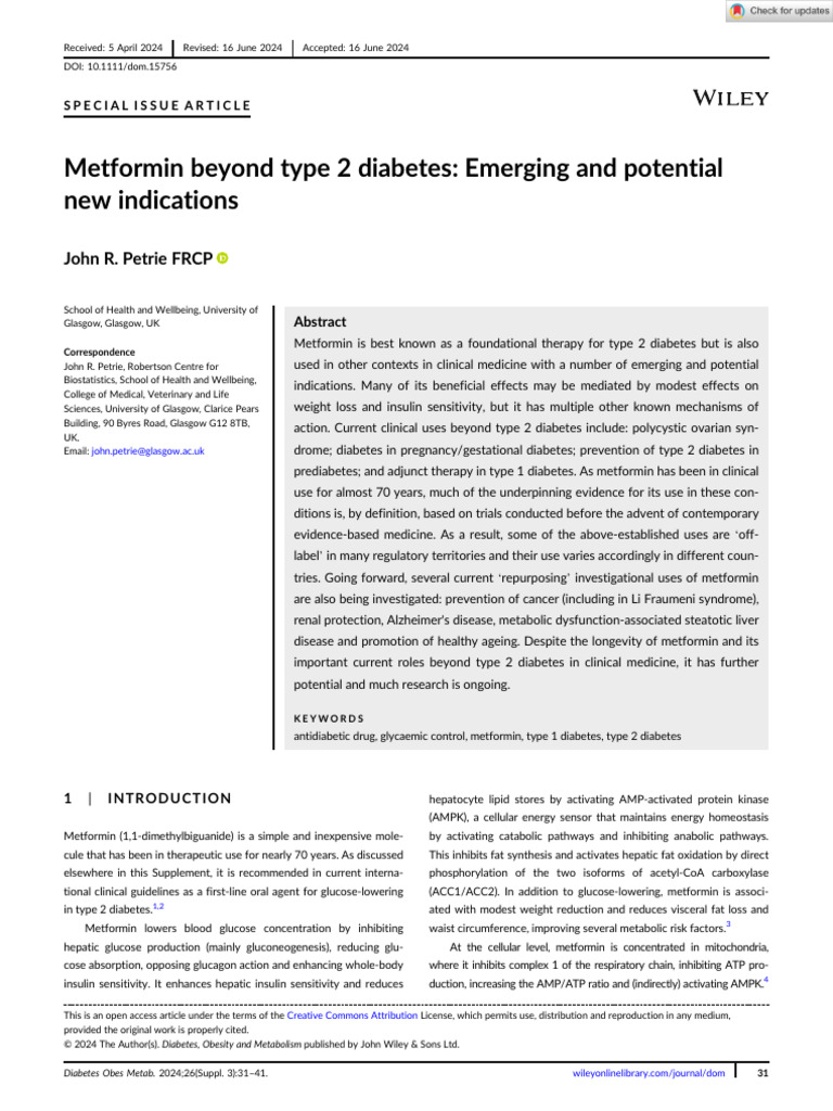 Metformin: Uses Beyond Diabetes | PDF | Prediabetes | Diabetes