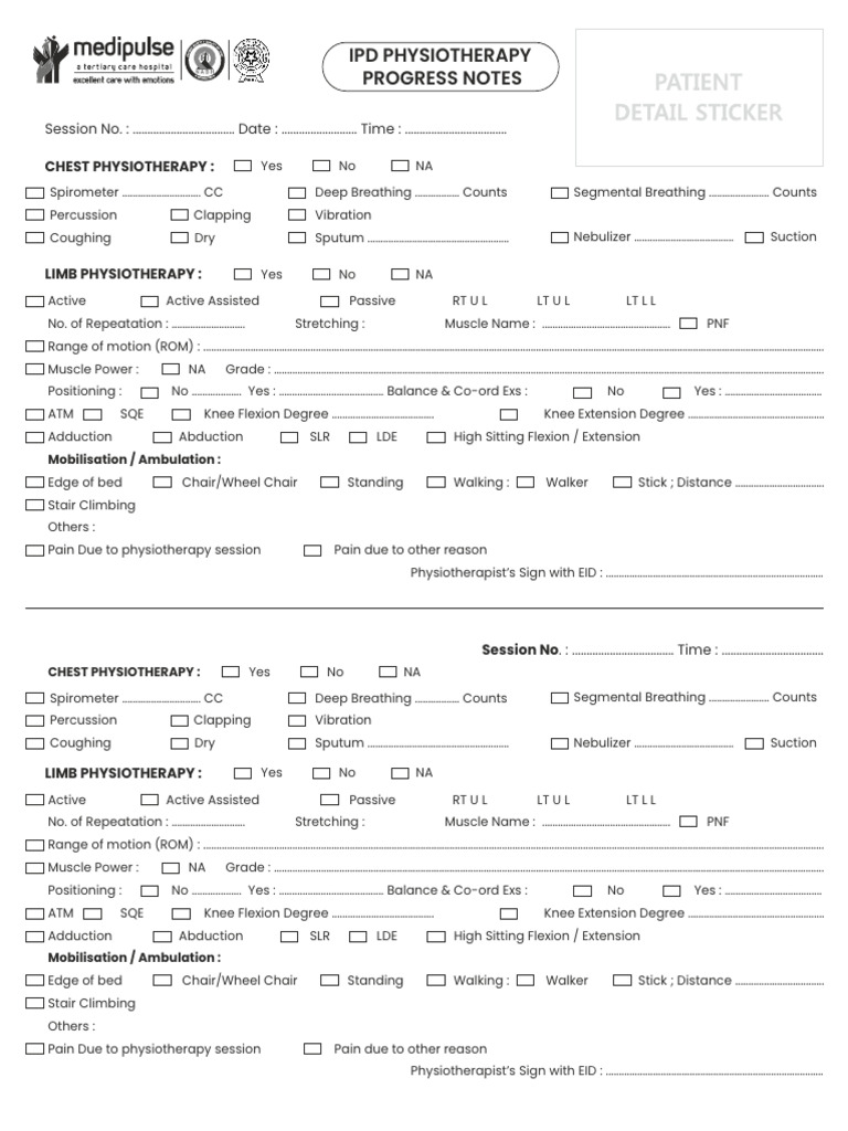 IPD Physiotherapy Progress Notes | PDF | Anatomical Terms Of Motion ...