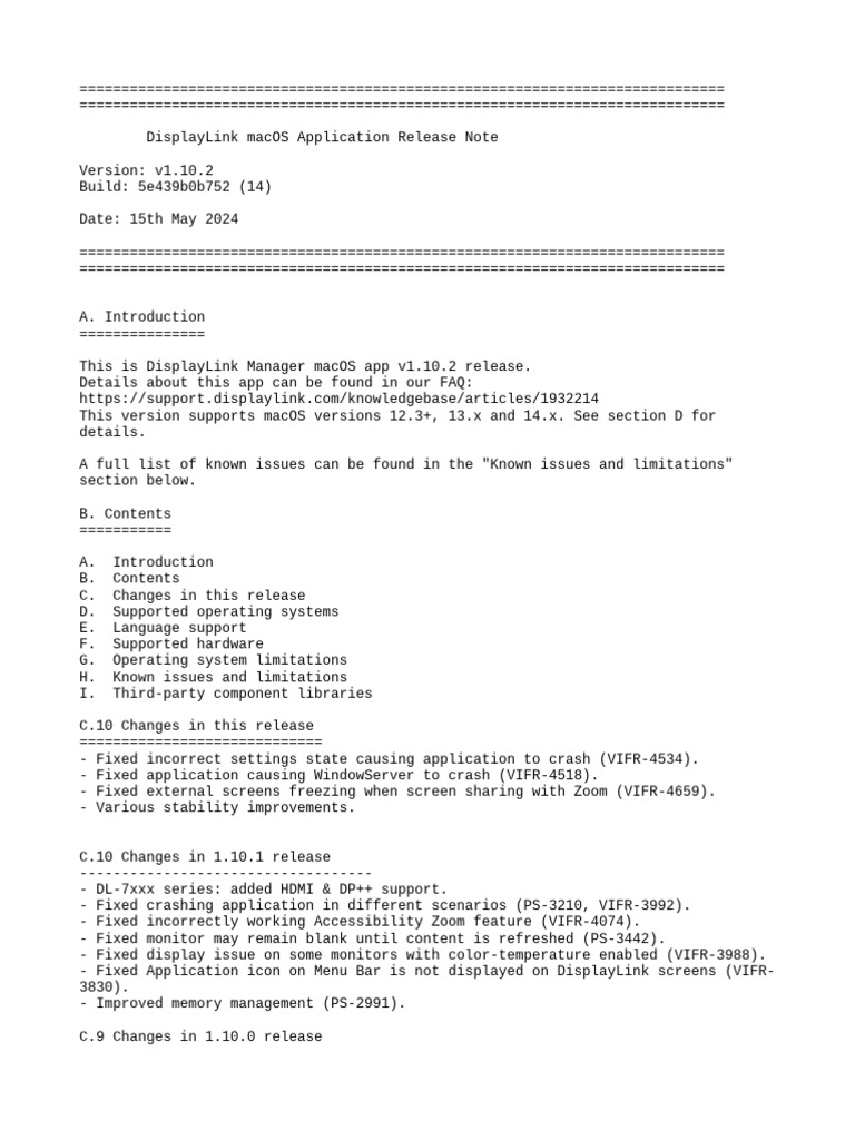 DisplayLink Manager Graphics Connectivity1.10.2-Release Notes | PDF ...