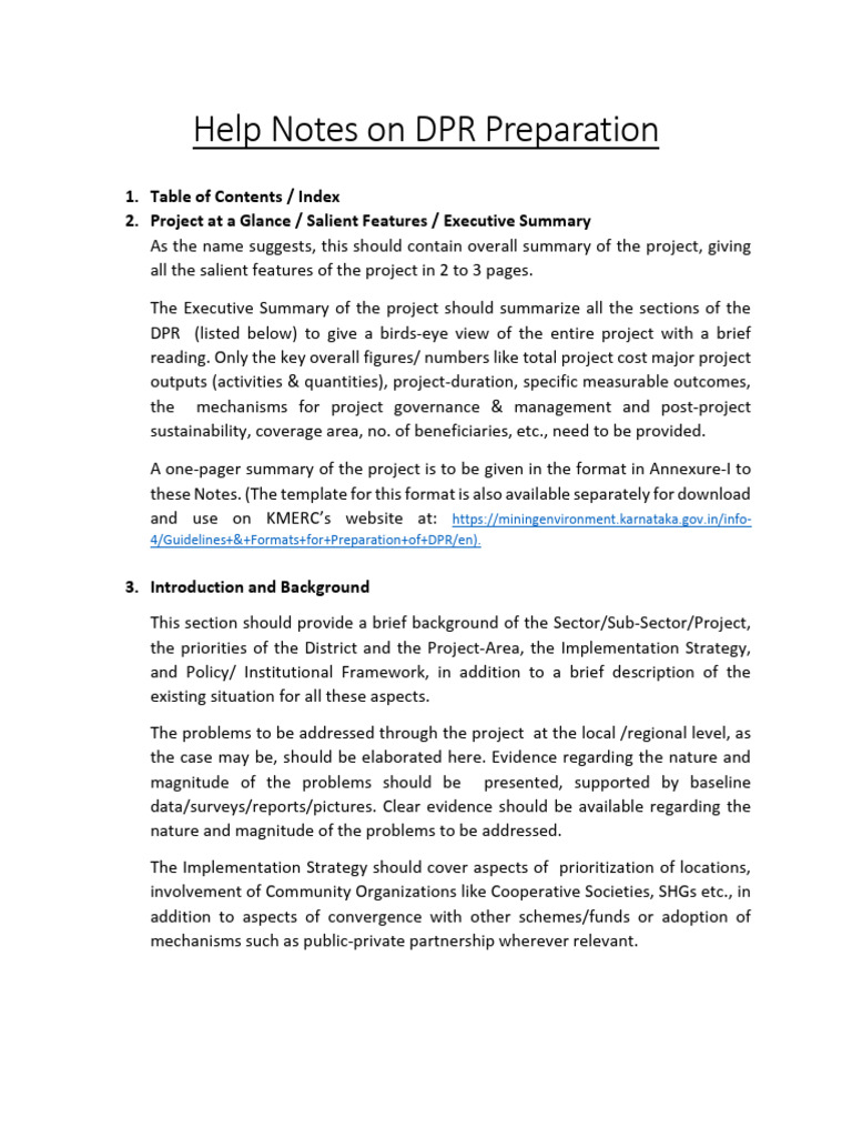 2.help Note For DPR Preparation | PDF | Evaluation | Risk